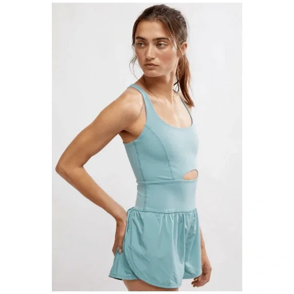 Free People Righteous Runsie Green/Blue Running Suit Onesie Large NWT